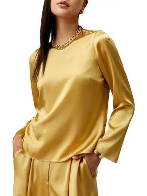 Lilysilk Minimalist Long-sleeve Silk Top - Lemon Drop
