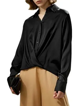Lilysilk Lilysilk Hem Pleated Silk Blouse Black