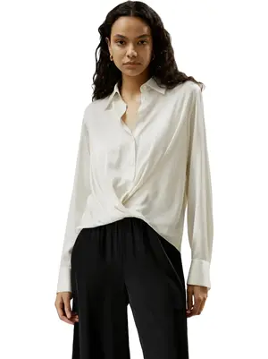 Lilysilk Lilysilk Hem Pleated Silk Blouse Natural White