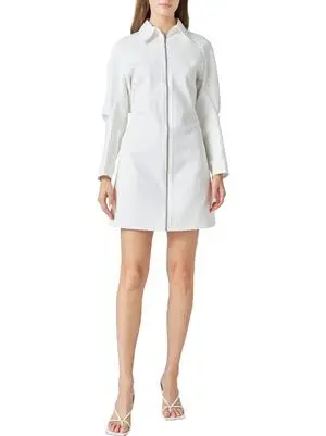 GREY LAB Long Sleeve Zip Minidress - White