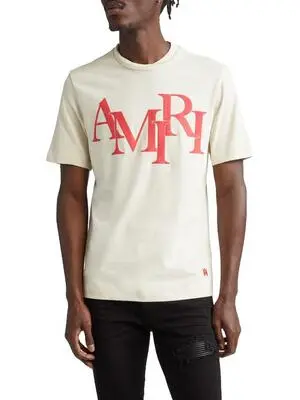 Amiri Staggered Logo Graphic T-shirt - Birch