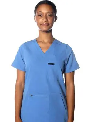 MEMBERS ONLY Cordoba 5-pocket Scrub Top - Ceil Blue