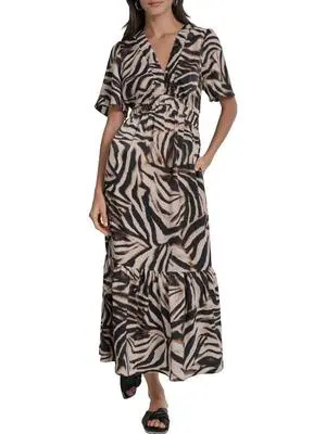 Dkny Print V-neck Maxi Dress - Blurred Zebra