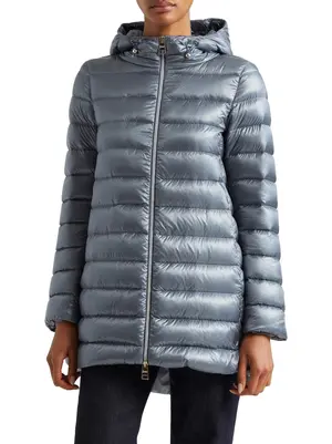 Herno Shiny Nylon Hooded Down Puffer Jacket Denim Blue