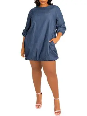 BUXOM COUTURE Bubble Denim Mini Dress - Denim Blue