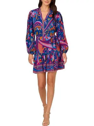 Adrianna Papell Printed Long Sleeve Dress - Blue Multi