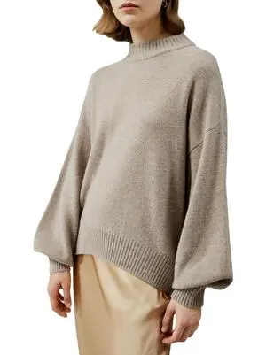 Lilysilk Lilysilk Drop Shoulder Wool-Cashmere Sweater Beige/khaki