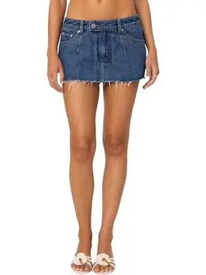 EDIKTED Clementine Low Rise Denim Miniskirt - Blue