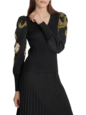 Dkny DKNY Rib Puff Shoulder Sweater Black/photo Floral