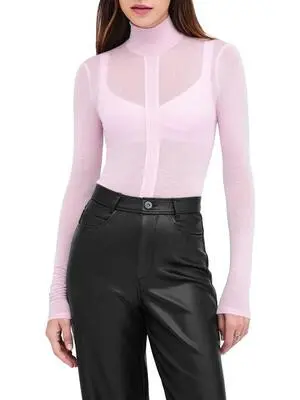 MARCELLA Amsterdam Sheer Turtleneck Top - Mauve