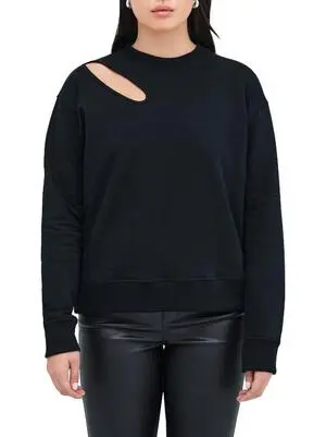 MARCELLA Marcella Bartlett Cutout Cotton Sweatshirt Black