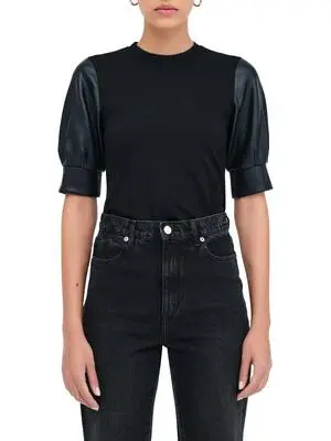 MARCELLA Marcella Trove Faux Leather Sleeve Top