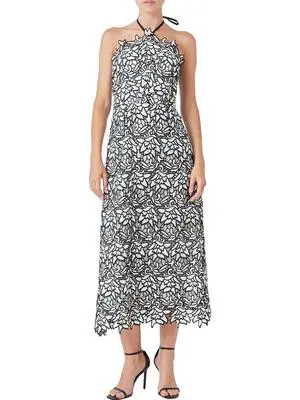 Endless Rose Lace Halter Neck Midi Dress - White/black