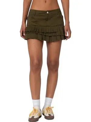 EDIKTED Pleated Mini Skirt - Olive