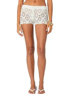EDIKTED Open Stitch Shorts - White