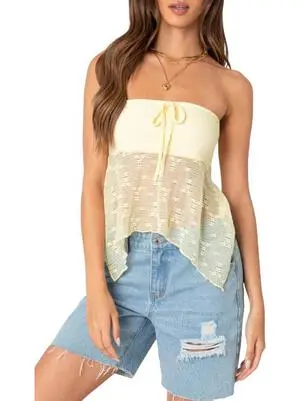 EDIKTED Embroidered Sheer Strapless Top - Yellow