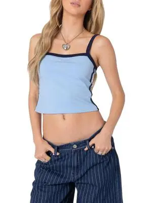EDIKTED Francesca Contrast Detail Crop Tank - Light-blue