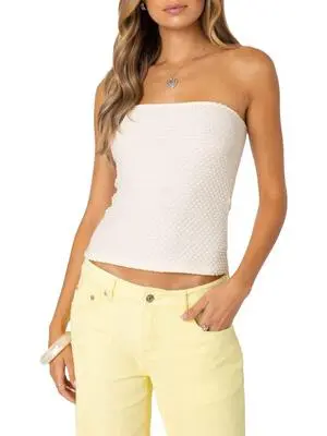 EDIKTED Albina Textured Strapless Tube Top - Cream