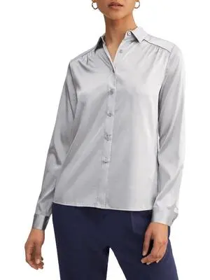 Lilysilk Lilysilk Long Sleeve Collared Silk Blouse Silver