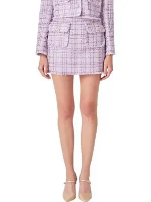 Endless Rose Tonal Check Bouclé Tweed Miniskirt - Purple