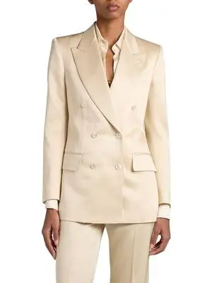 TOM FORD Double-breasted Silk & Wool Twill Blazer - Aw040 Champagne