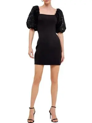 Endless Rose Tulle Puff Sleeve Minidress - Black