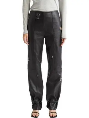 Saks Potts Bonnie Grommet Straight Leg Lambskin Leather Pants - Black