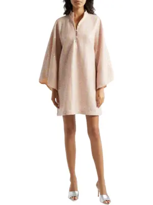 La Vie Style House Daisy Sequin Bell Sleeve Cover-up Dress - Peach Pink Multi