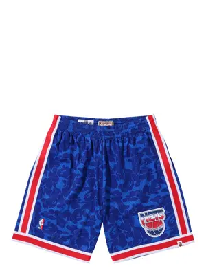 A BATHING APE X Mitchell & Ness New Jersey Nets Shorts - Blue