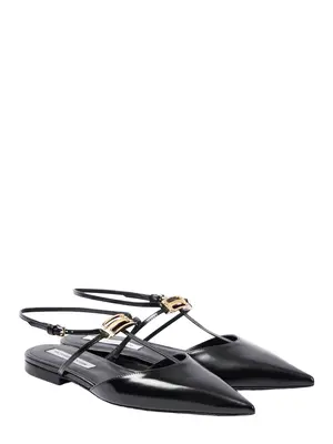 Victoria Beckham B Buckle Leather Slingback Flats - Black