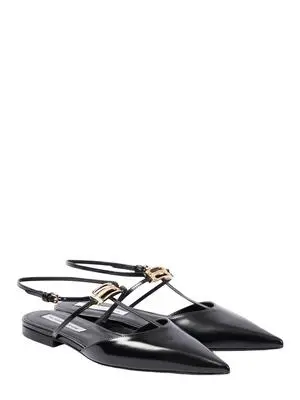 Victoria Beckham B Buckle Leather Slingback Flats - Black