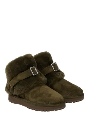 Burberry Shearling-trimmed Suede Ankle Boots - Grey