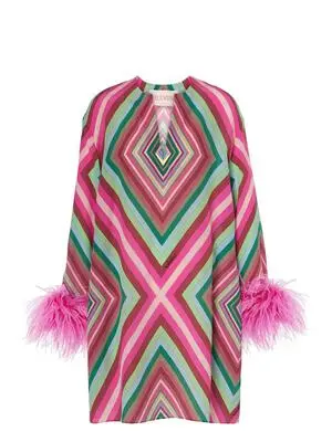 Valentino Garavani Feather-trimmed Silk Minidress - Multicoloured