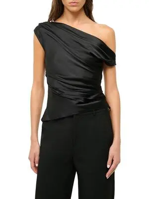 Staud Phare One-shoulder Stretch Silk Top - Black