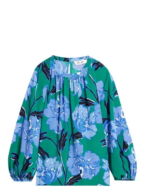 Diane Von Furstenberg Waldo Floral-print Crepe Blouse - Emerald
