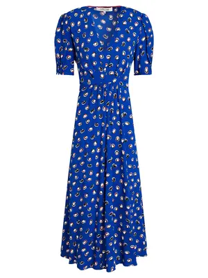 Diane Von Furstenberg Sammie Printed Crepe Midi Dress - Royal Blue