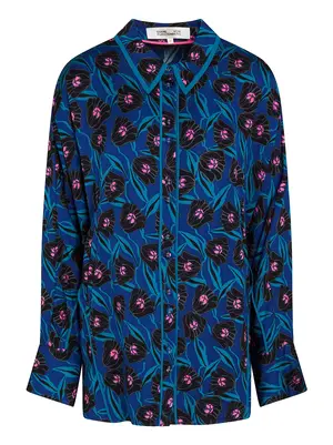 Diane Von Furstenberg Alona Floral-print Crepe Shirt - Royal Blue