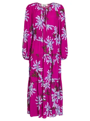 Diane Von Furstenberg Dominique Tiered Floral-Print Crepe Midi Dress -  Magenta - 70% Off | Editorialist