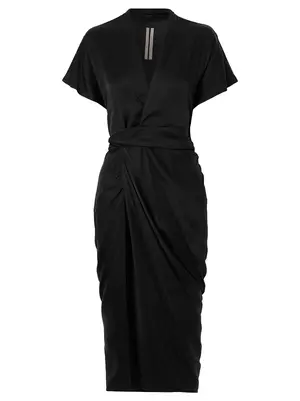Rick Owens Draped Satin Midi Wrap Dress - Black