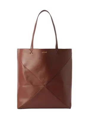 Loewe Puzzle Fold Convertible Large Leather Tote Bag Brown