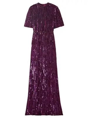 Jenny Packham Viola Bead-embellished Sequined Gown - Purple