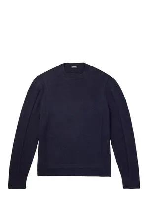 Zegna Logo-detailed Wool And Cashmere-blend Sweater - Blue