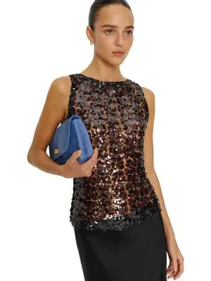 REFORMATION Lisa Knit Top Black Sheer Sequin