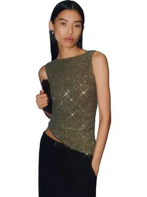 REFORMATION Lisa Knit Sequin Top - Green