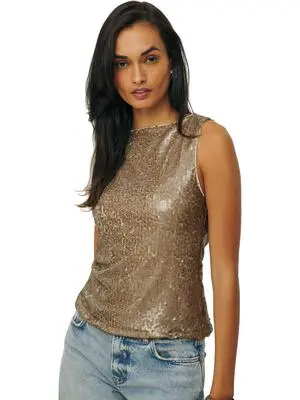 REFORMATION Lisa Knit Top Mushroom Sequin