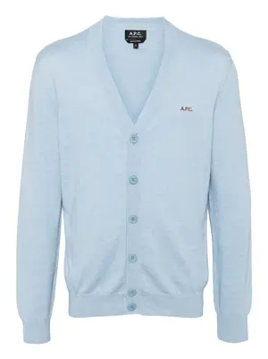 A.p.c. Logo-embroidered Cotton Cardigan - Blue