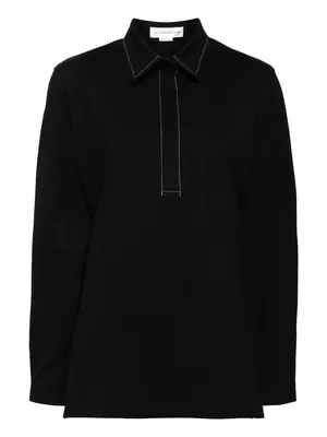 Victoria Beckham Decorative-stitching Polo Top - Black