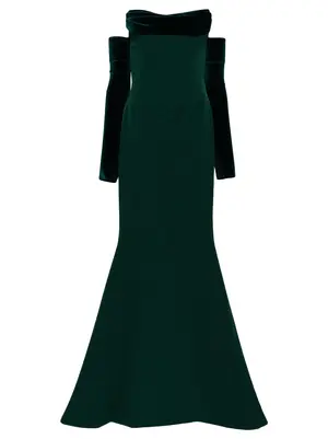 RHEA COSTA Raven Crepe Gown - Green