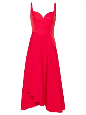 Alexander McQueen Asymmetric Cotton Midi Dress - Red