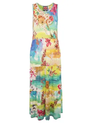 Johnny Was Mix-print Tiered Midi Dress - Blue